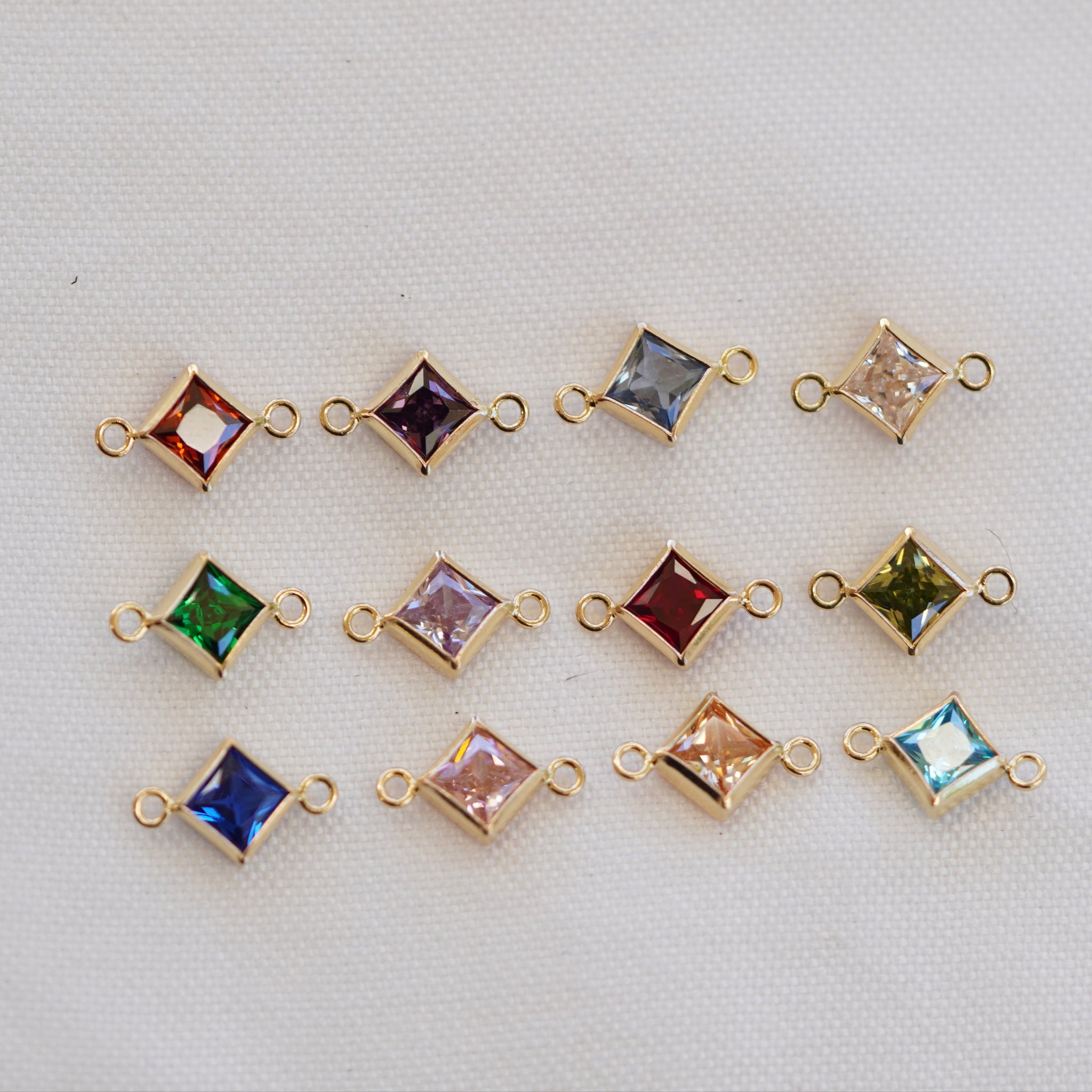 4mm Gold filled Princess Cut Square Birthstone Connectors